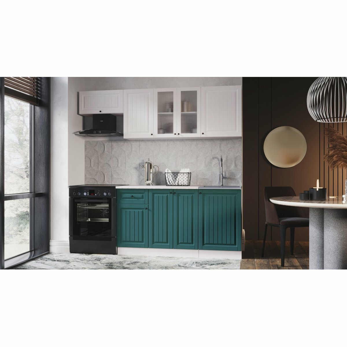 Кухня " Хозяюшка " 2,1 метра цвет фасадов акация белая-моренга , ЛДСП, МДФ