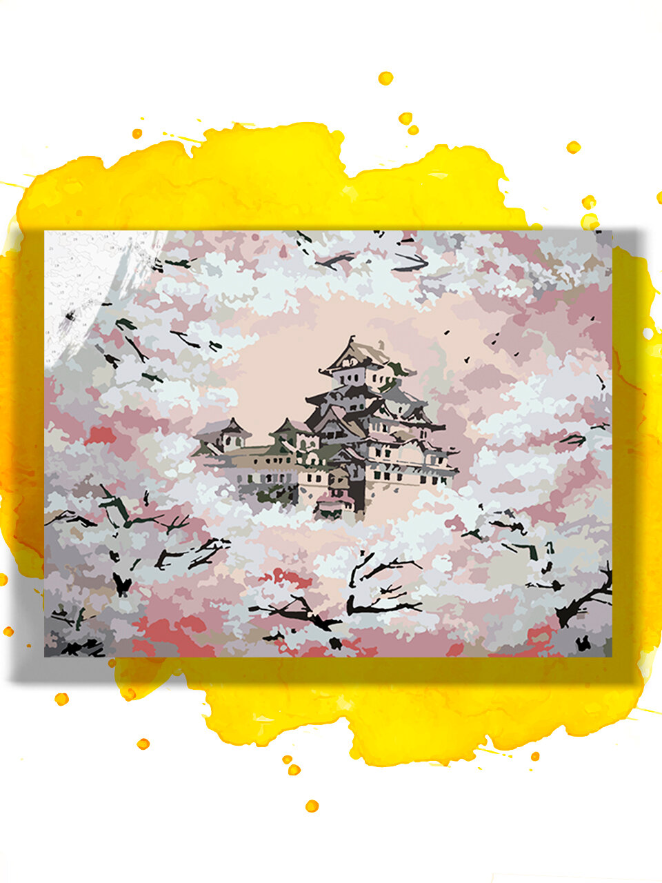 Картина по номерам на холсте Дом в сакуре, 40 х 50 см