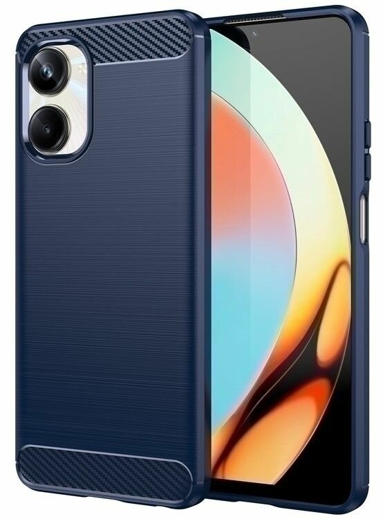Чехол на Realme 10 Pro 5G силиконовый карбон сталь синий противоударный