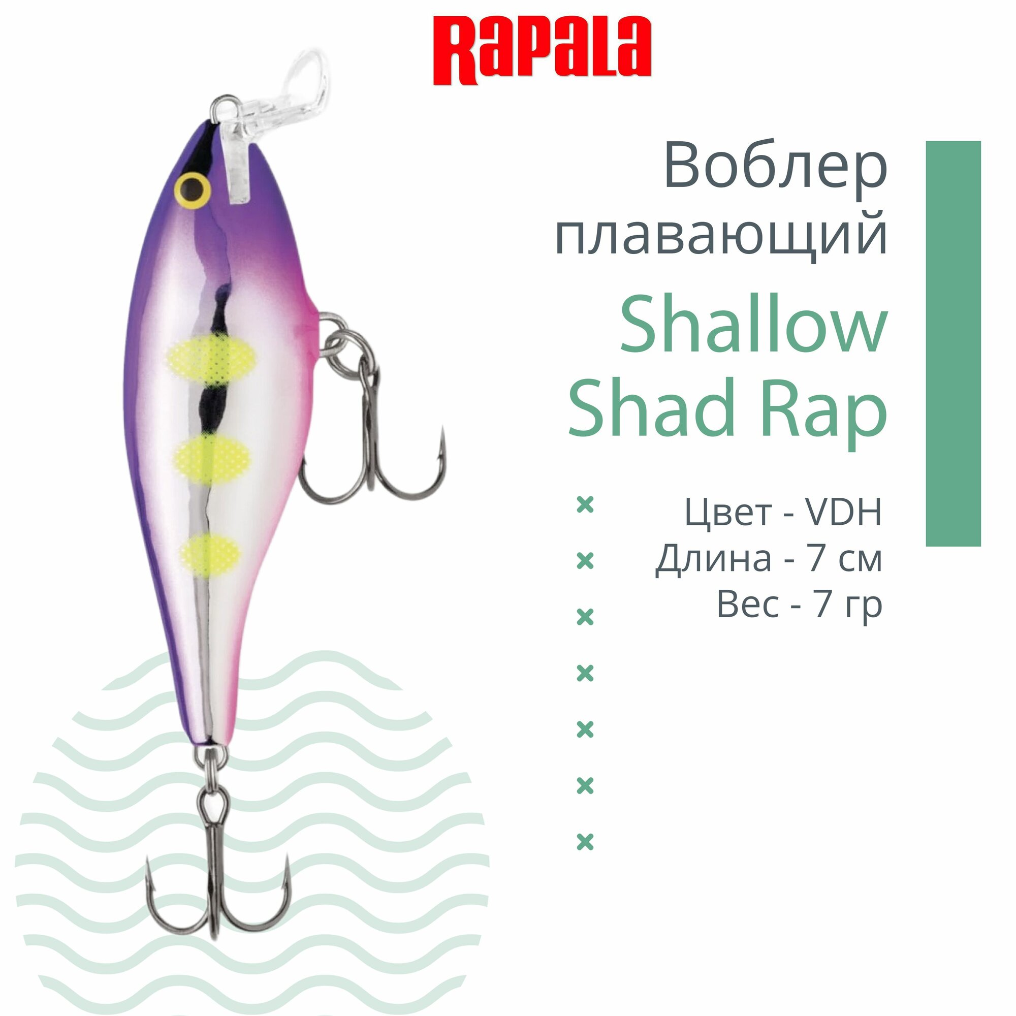 Воблер RAPALA Shallow Shad Rap 07, FPN, плавающий, 1.2-1.8м, 7см, 7гр