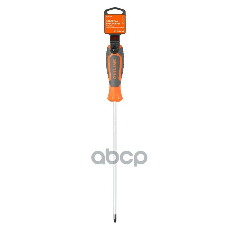 Отвертка крестовая PH1x200мм с эргономичной рукояткой магнитная, пласт. подвес AIRLINE арт. ATAV105
