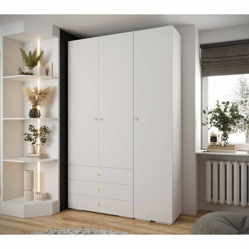 Шкаф распашной Люксор-3.3 Белый для одежды трехдверный 150*236*47