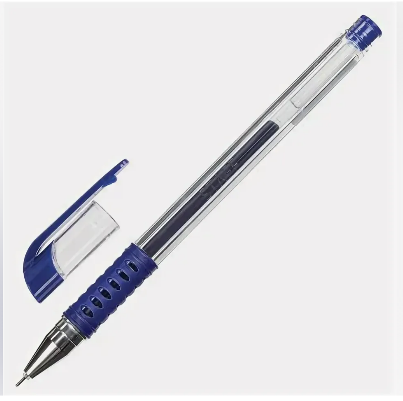 Ручка гелевая с грипом STAFF Basic Needle, синяя, игольчатый узел 0,5 мм, линия письма 0,35 мм, 143678