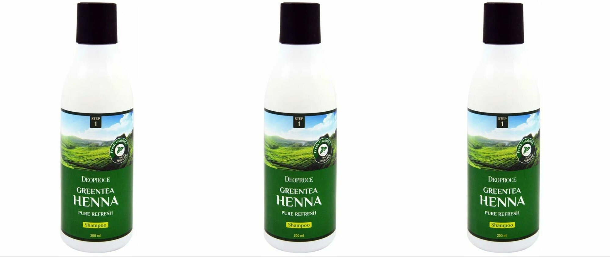 DEOPROCE Шампунь для волос с зеленым чаем и хной, 200 мл, 3 шт