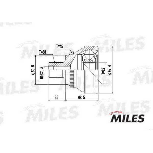 MILES ga20008 (GA20008) шрус Audi (Ауди) 100 / 80 / a6 / v8 2.5d-4.2 88-97 нар. abs