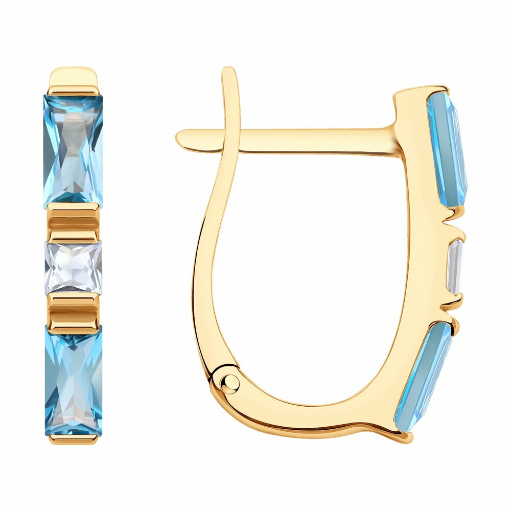 Серьги, красное золото, 585 проба, фианит, топаз