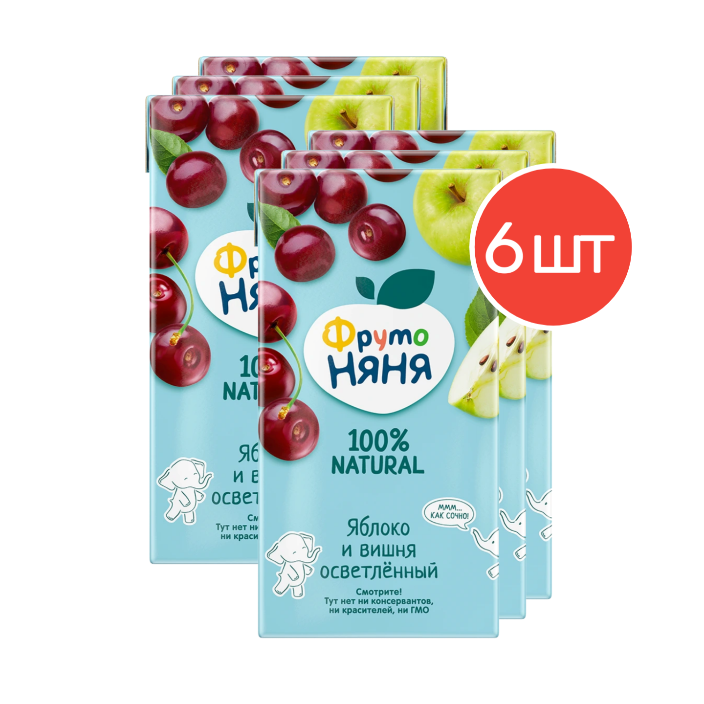 Нектар ФрутоНяня из яблок и вишни от 3 лет 0,5 л 6 шт