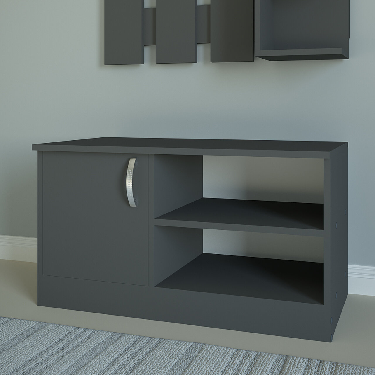 Обувница в прихожую с ящиком и полками длина 80 см графит Уют