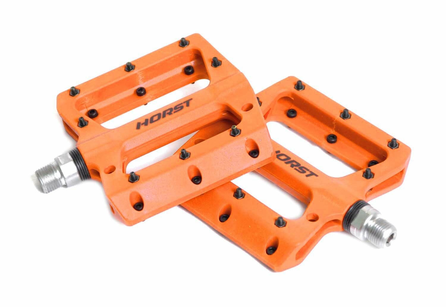 Педали Horst H601, нейлон. широкие, ось Cr-Mo с 1 герм. промподш. смен. шип.364г, оранжев