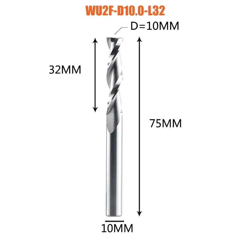 Твердосплавная фреза WU2F-D10.0-L32, D=10мм, 75мм