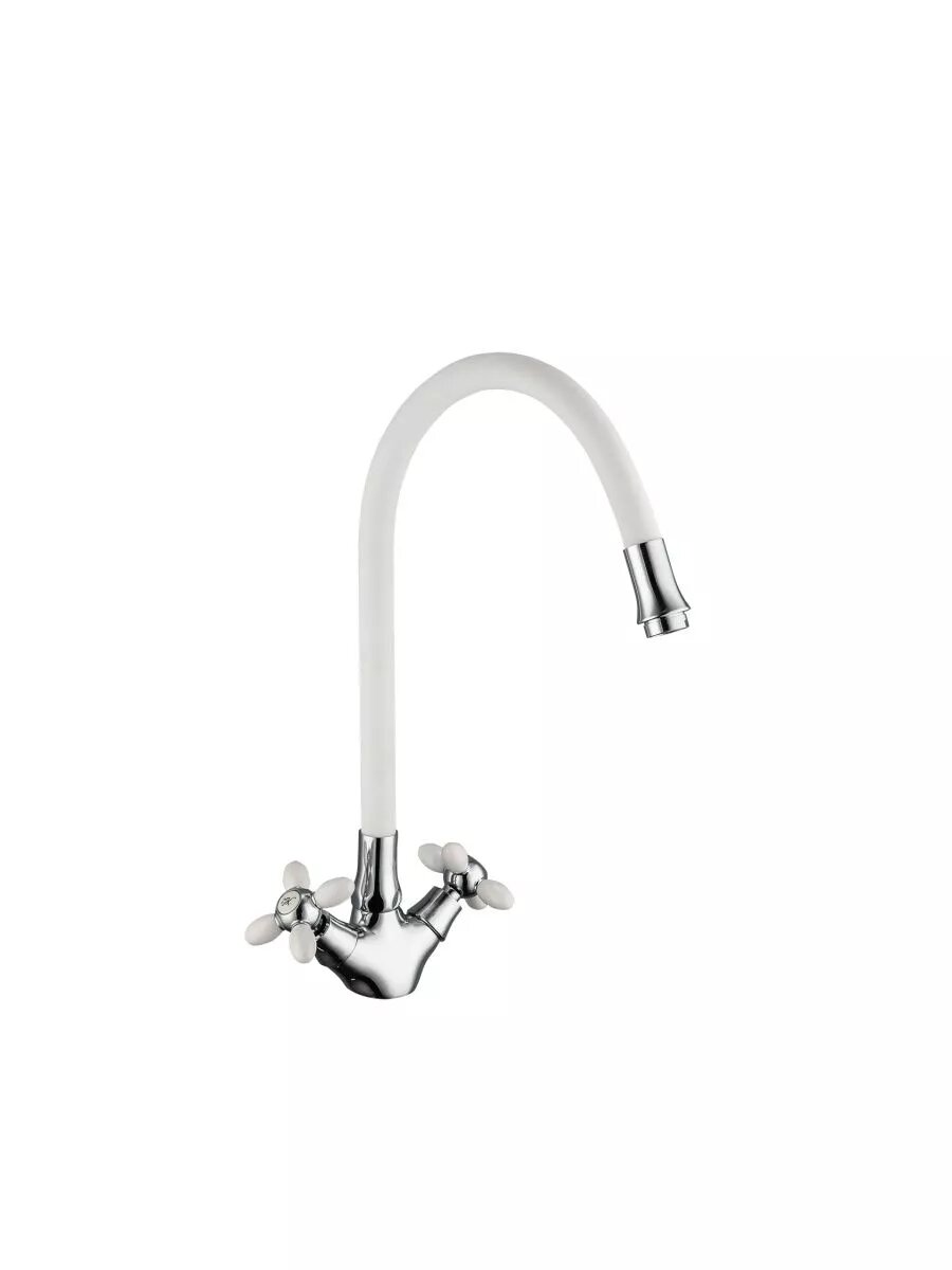 Смеситель для кухни Frud R44127-7, с гибким изливом, двухвентильный, белый/хром
