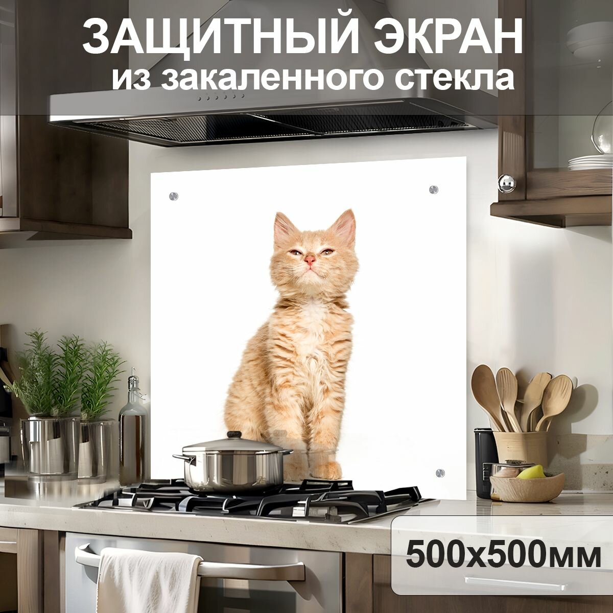Фартук для кухни на стену "Любимцы: Рыжий котенок" 500х500x4 мм