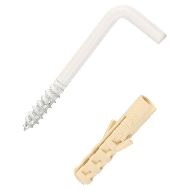 Шуруп-крюк L-образный 5,0х50мм белый с дюбелем 1 шт для крепления в материалах