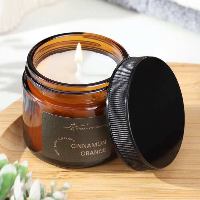 Ароматическая свеча в банке Cinnamon orange, соевый воск, 50 г, апельсин и корица