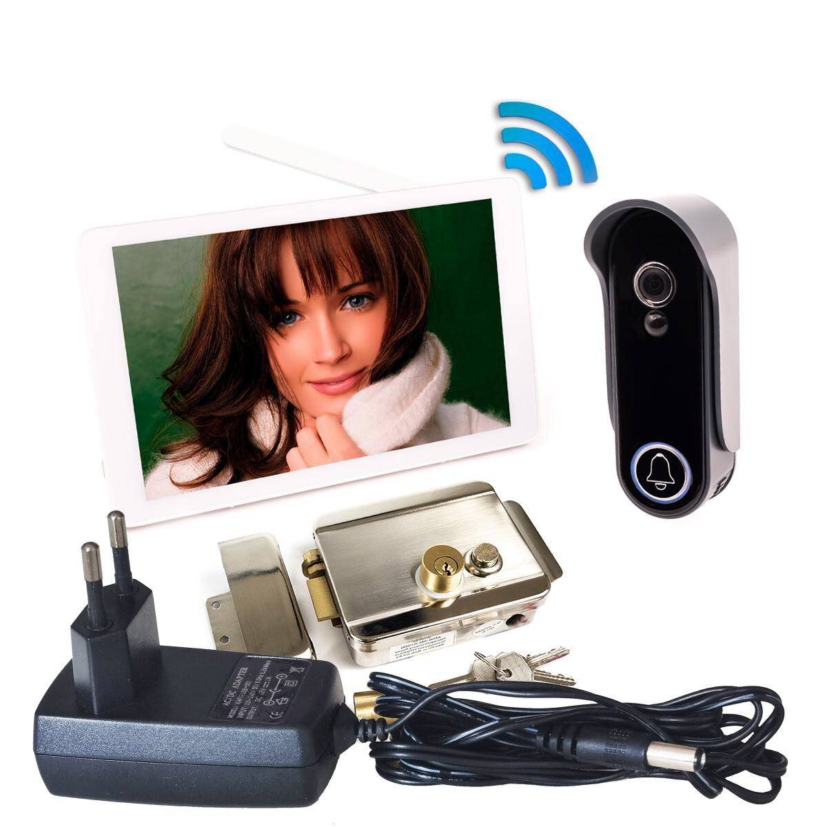 Радиоканальный аккумуляторный HD домофон TUYA и электромеханический замок AX042 - SkyNet (1+0+AX042)-1100-Tuya-HD (Y13024YKS) и беспроводная аккумул