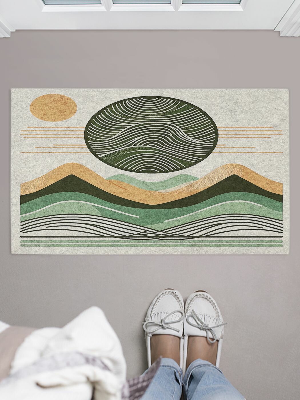 Коврик придверный в прихожую с принтом "Солнце горы" 45 на 75 см , JoyArty