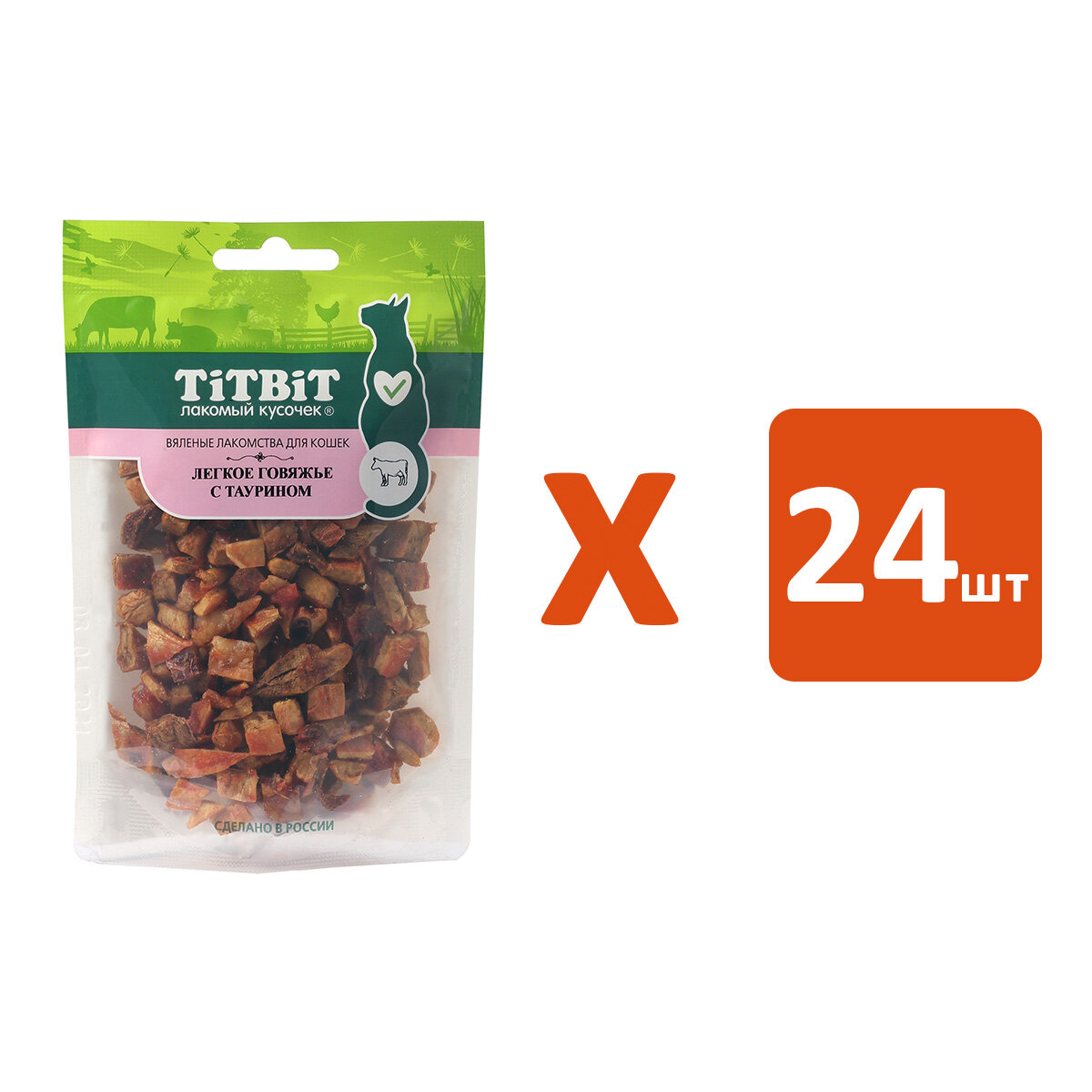 Лакомство TIT BIT для кошек вяленое легкое говяжье с таурином (25 гр х 24 шт)