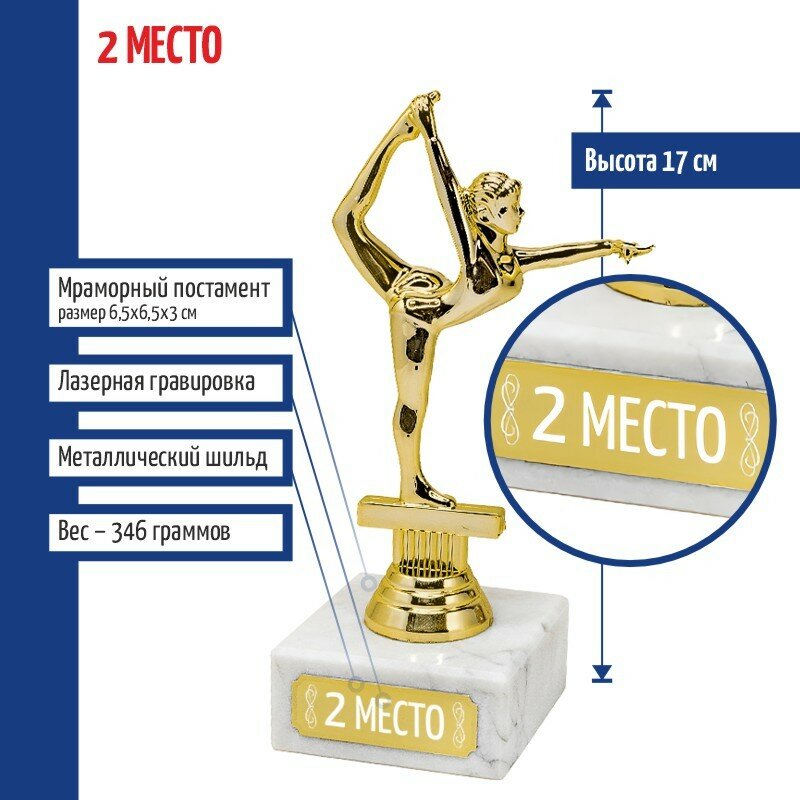 Статуэтка Гимнастка "2 место" на мраморном постаменте (17 см)