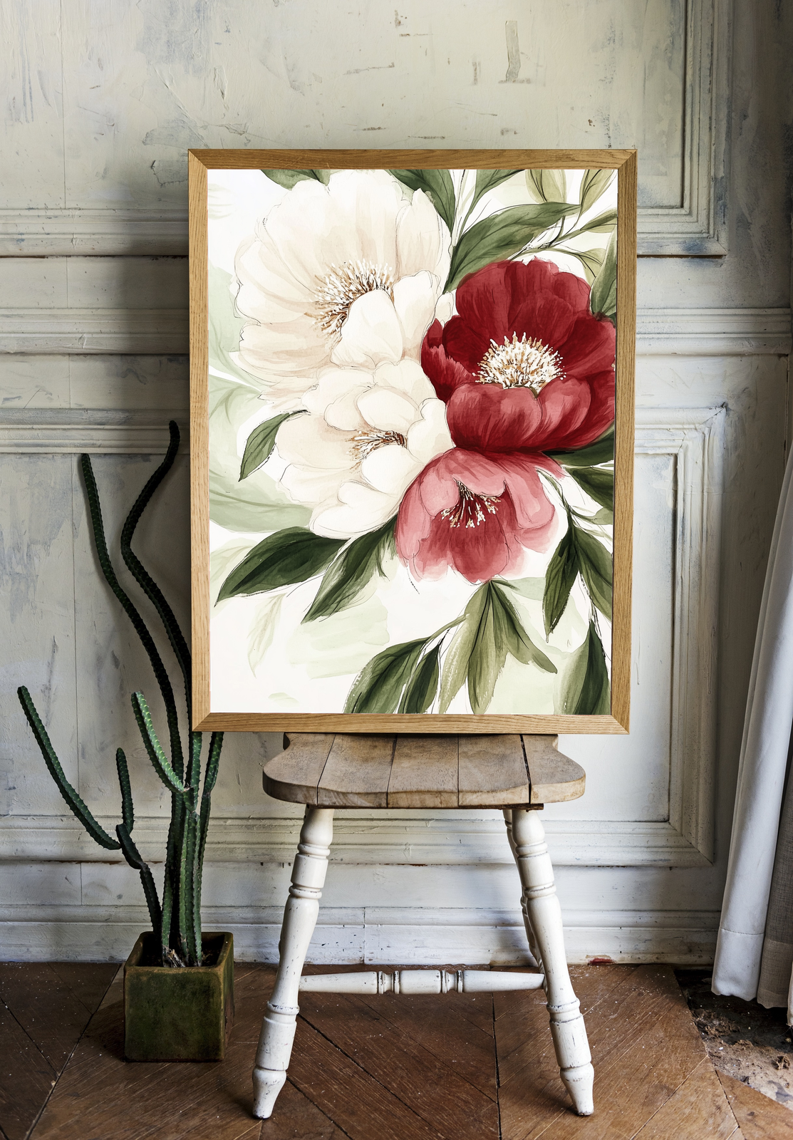 Постер "Красные и белые пионы в акварели" 40x50 без рамы