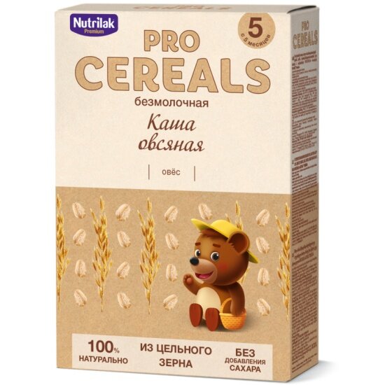 Каша безмолочная Nutrilak (Нутрилак) Премиум цельнозерновая "Овсяная PROCEREALS", с 5 мес, 200г.