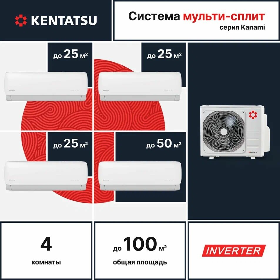 Мульти сплит-система кондиционер для 4-х комнат Kentatsu KMGA53HZRN1*1 (25 кв. м.*3 + 50 кв. м.)