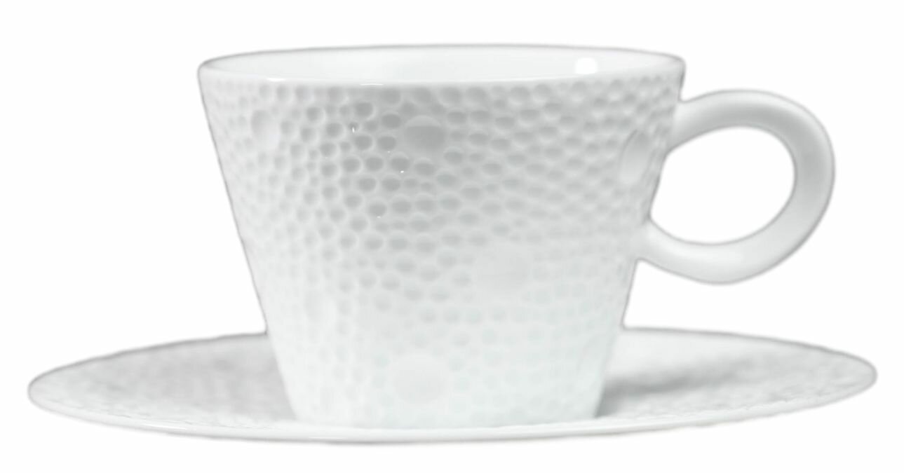 Чайная пара фарфоровая HOME CHEF Meteorite, набор: 2 предмета, чашка чайная 175 мл + блюдце 16,1 см, белая