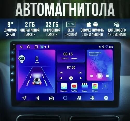 Автомагнитола Android 2+32G 9" дюймов CarPlay Wi-Fi GPS