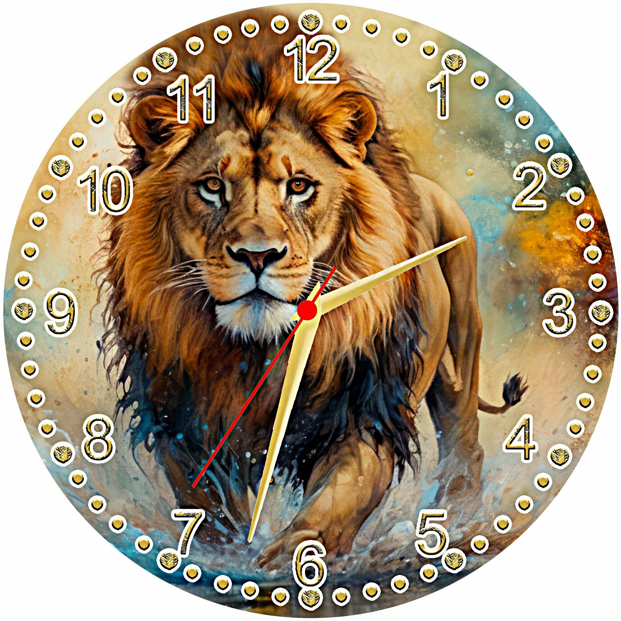 Часы Лев, Уникальные из древесины прессованной МДФ D 27 см толщина 5 мм, Настенные и Настольные с подставкой в комплекте, бесшумные, Авторские Хит продаж