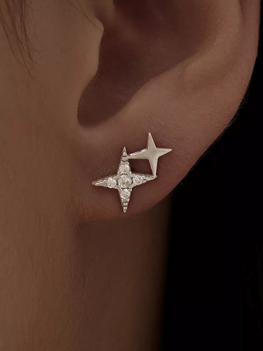 Серьги пусеты, серебро, 925 проба, родирование, фианит