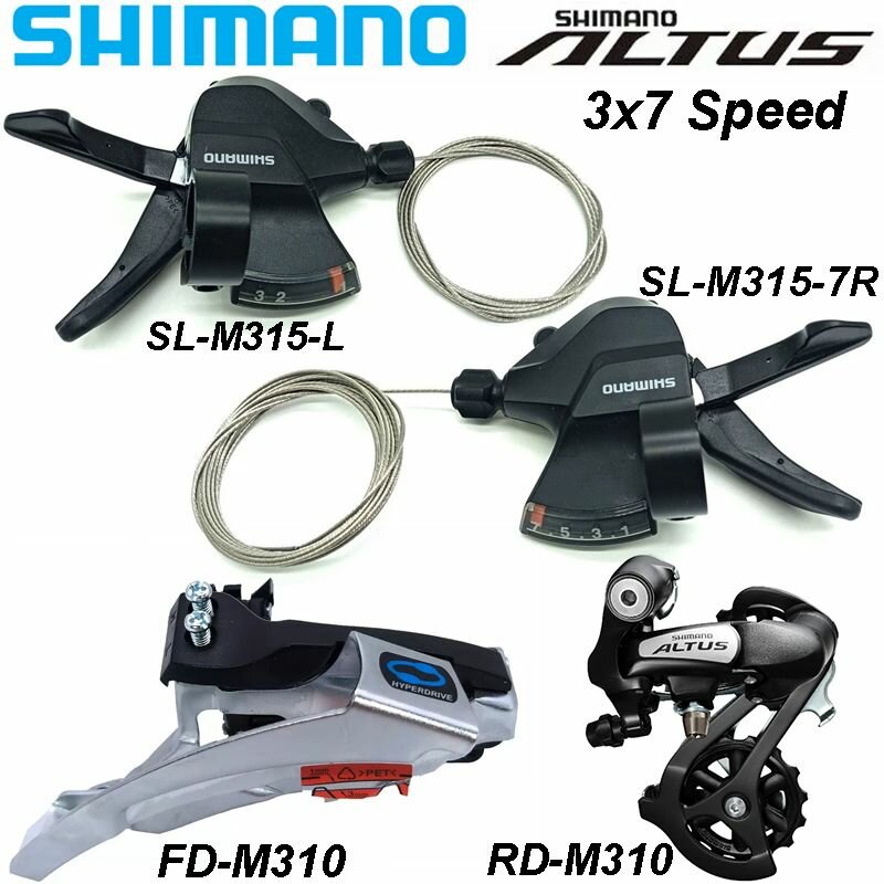Shimano Altus M315, группа 3x7, Шифтер +переключение, SL+FD/RD M310 (С окном), Комплект для переключения скоростей велосипеда(набор из 4 шт.)