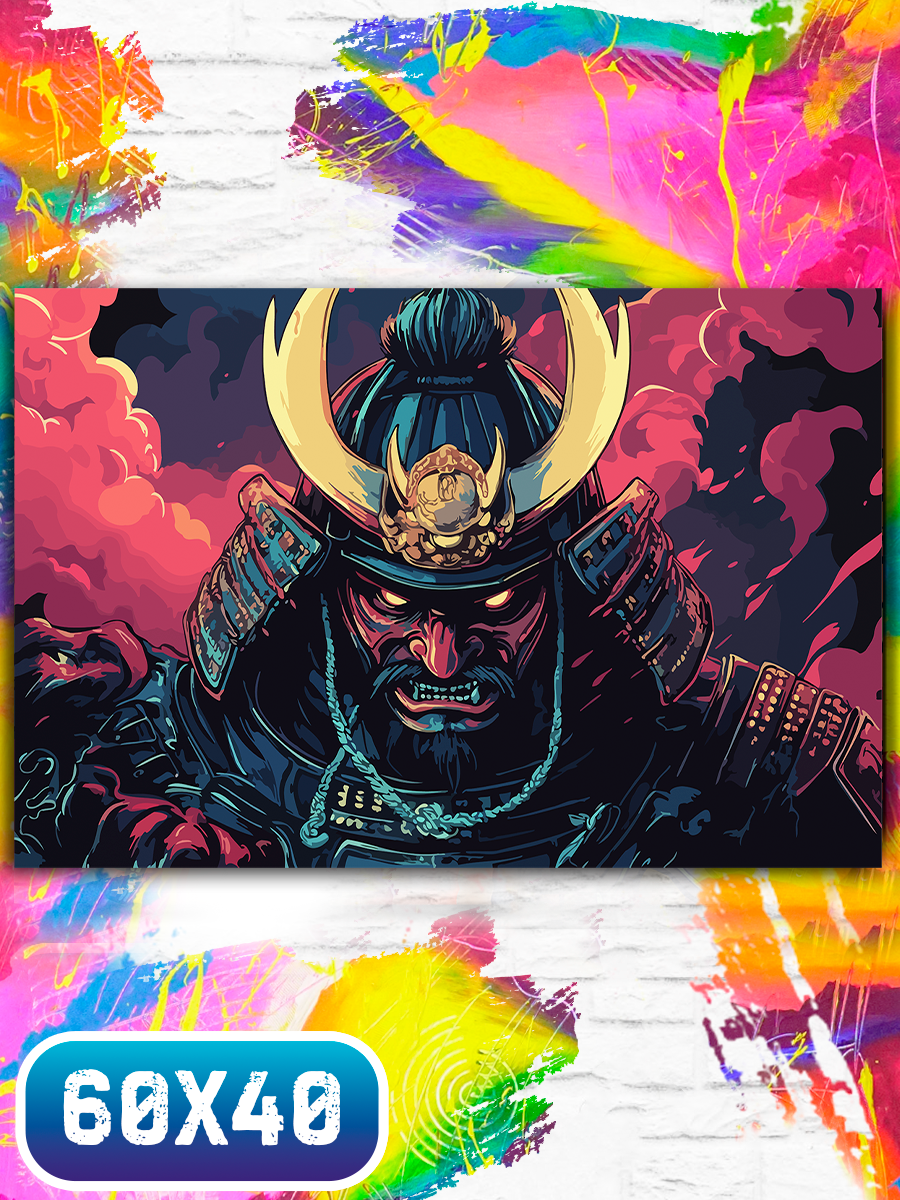 Картина по номерам на холсте демон Самурай (Samurai, Японская эстетика, Азия, маска Тенгу, демон) - 15341 60x40 Г
