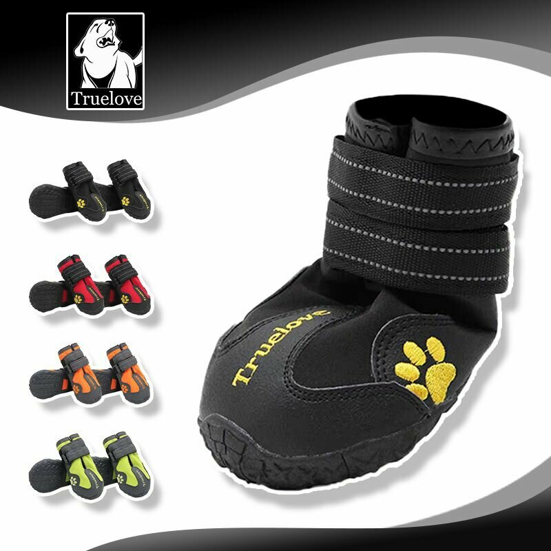 Обувь для собак Truelove 4шт дышащие ботинки для собак с противоскользящей подошвой и светоотражающими ремешками для всех пород