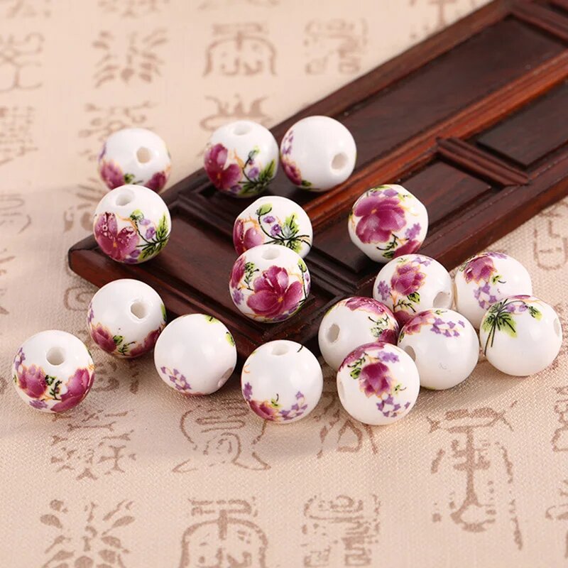 Керамические бусины Siancolary 10 шт, цветочный узор, 6-12 мм 8mm, 18 Reddish Purple