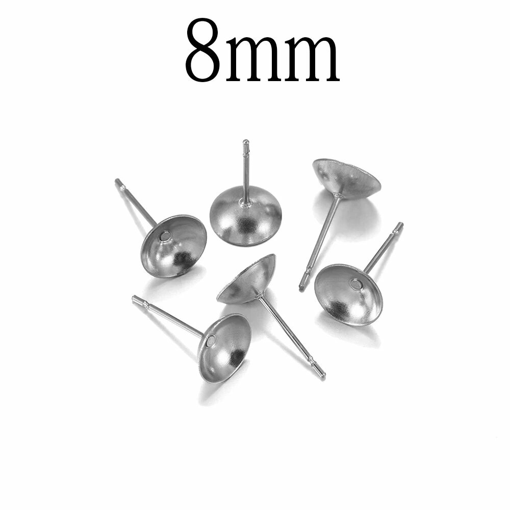 Настройки для сережек 8mm из нержавеющей стали, 100 шт.
