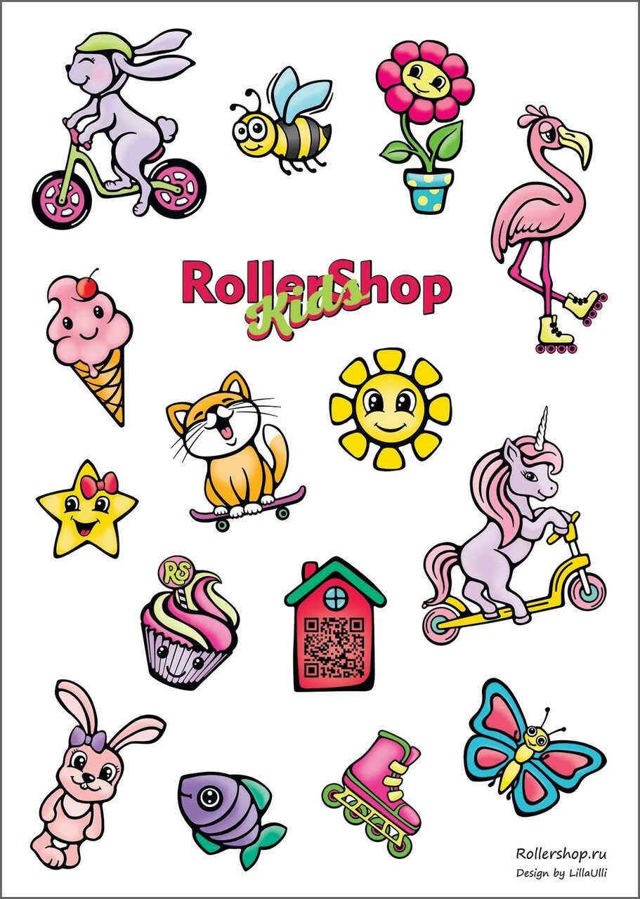 Набор детских наклеек Rollershop "Kids Stickers", на самокат, беговел - Girl