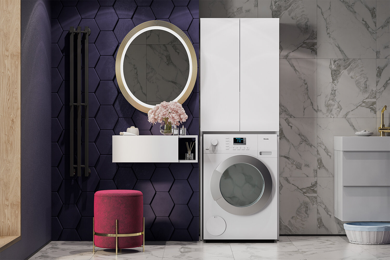 Тумбовый комплект Альта подвесная тумба и пенал с нишей под стиральную машину