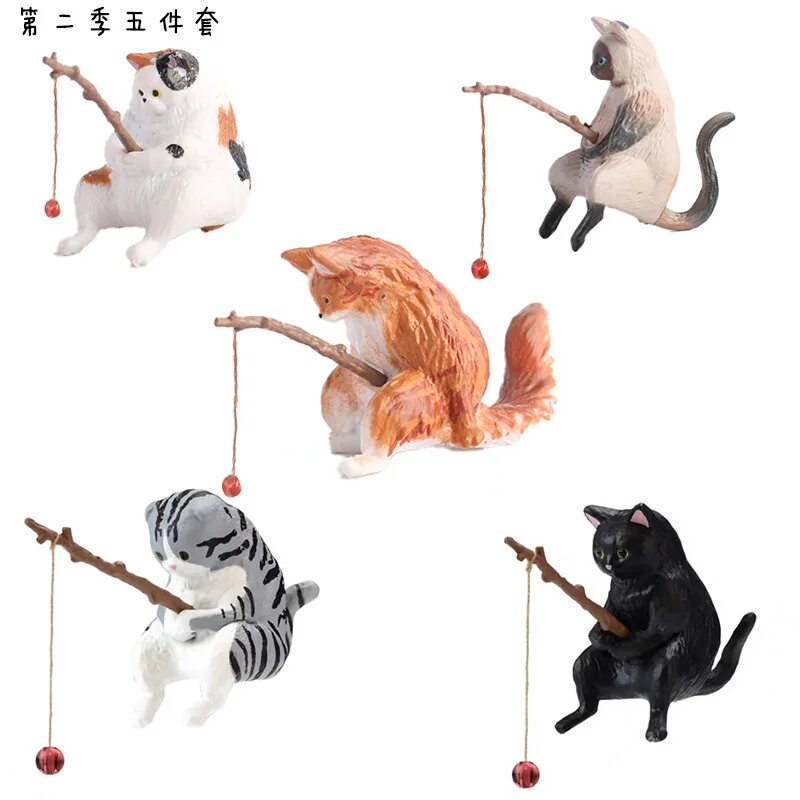 Фигурки кошек рыбаков для аквариума, 5 шт, цвет: 5 PCS 2