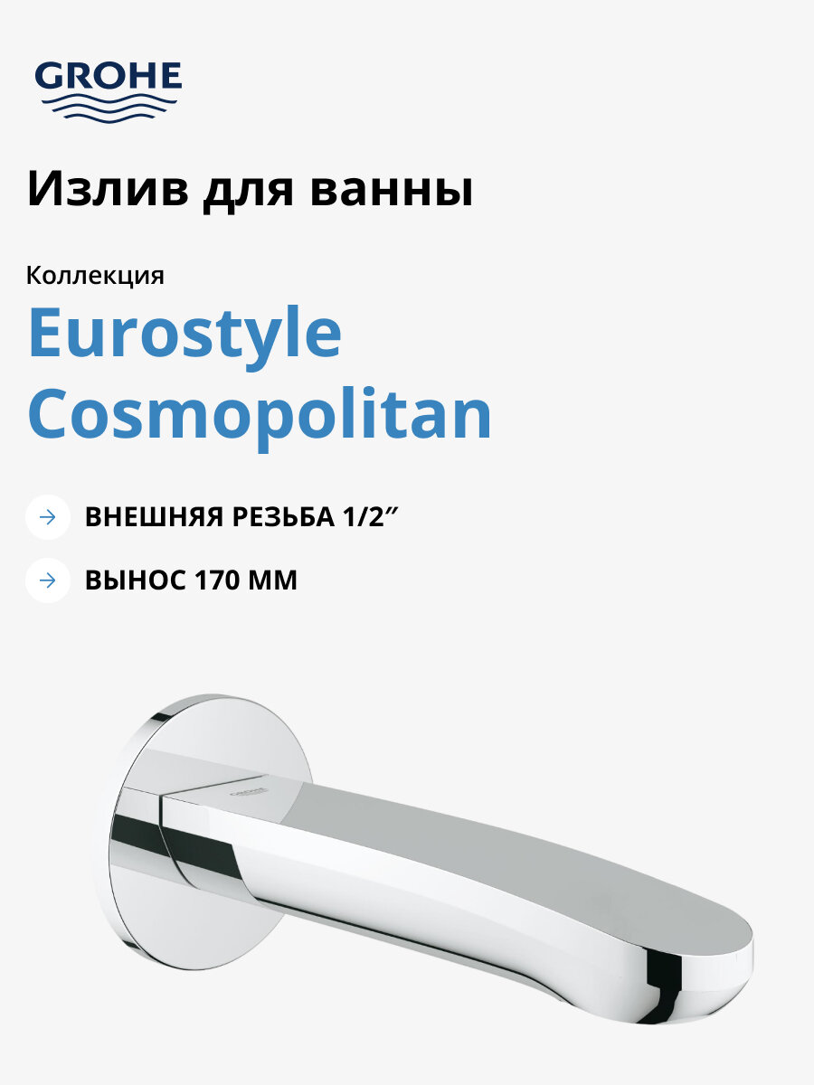 Излив для ванны GROHE Eurostyle Cosmopolitan, настенный, хром (13276002)