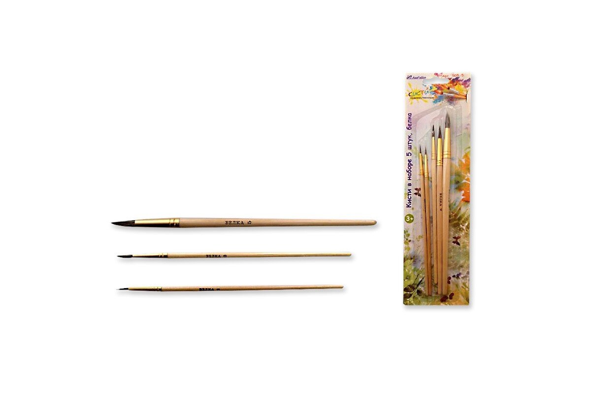 Набор кистей для рисования Beifa 5 шт, Белка, круглые, европодвес (505-5)