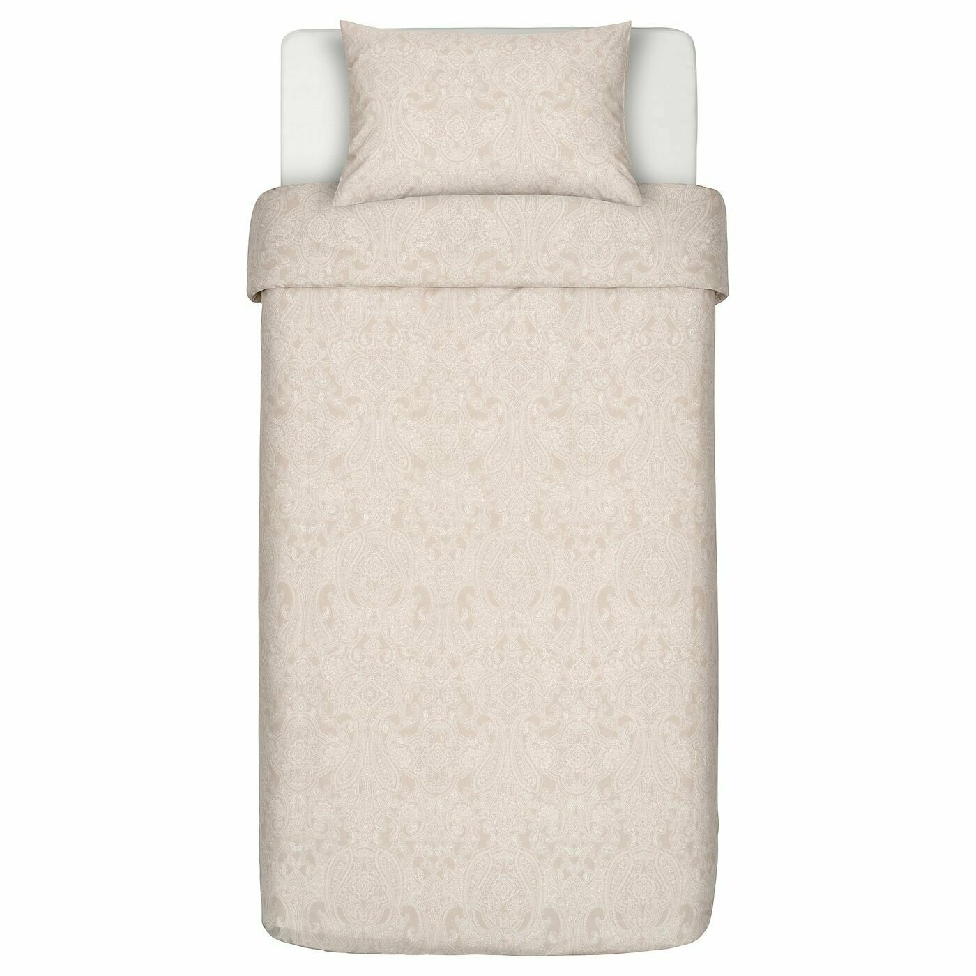 Постельное белье икеа JATTEVALLMO Пододеяльник и 1 наволочка IKEA, бежевый/белый 150x200/50x70 см 005.193.37