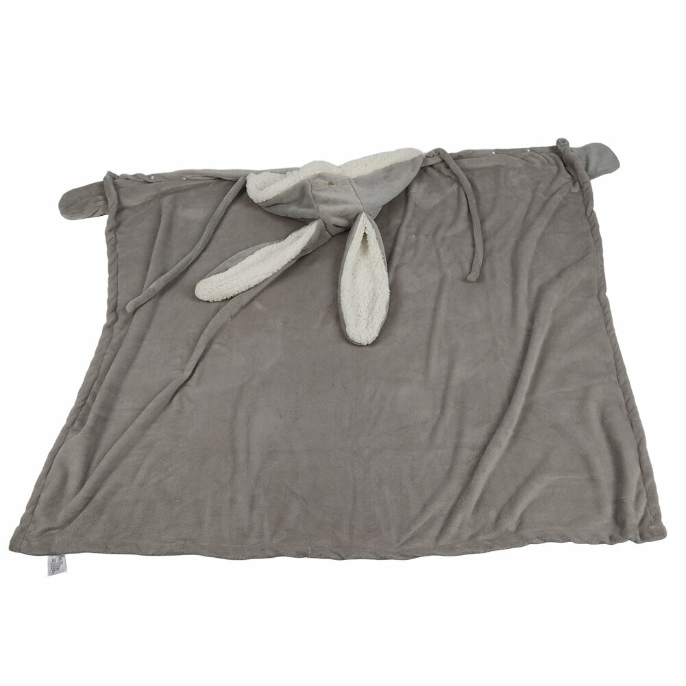 Плед с капюшоном, мягкий, теплый, из полиэстера, с заячьими ушками, темно-серый, большой размер.