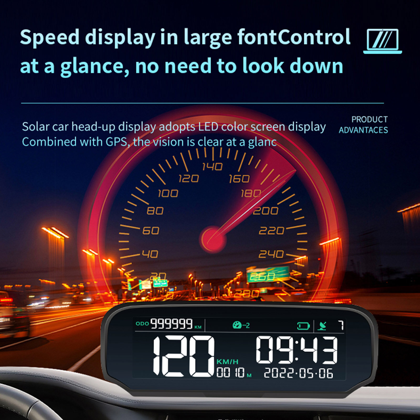Автомобильный умный HUD-дисплей, GPS-спидометр, предупреждение о превышении скорости, ЖК-дисплей, стиль из углеродного волокна, универсальный для автомобиля