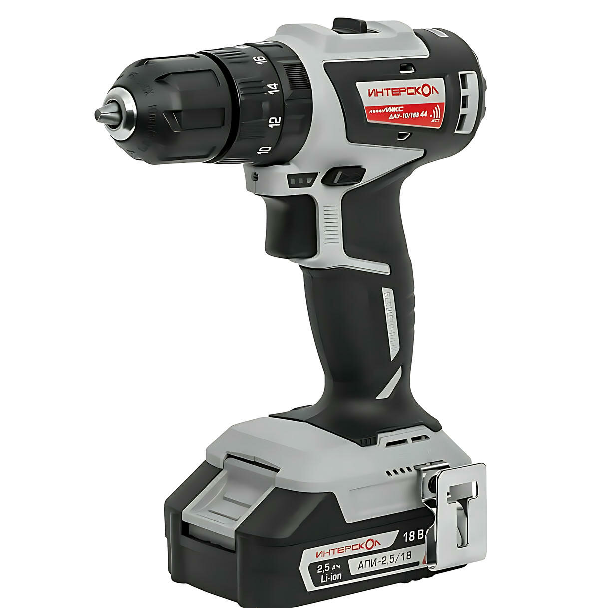Дрель аккумуляторная ударная ИНТЕРСКОЛ ДАУ-10/18В 44 Мини макс АПИ (2 АКБ х 2.5 Ah, ЗУ, кейс)