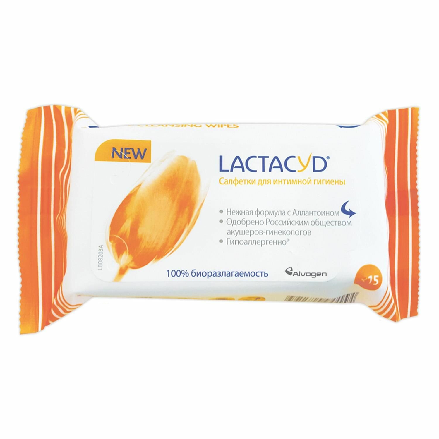 Салфетки для интимной гигиены LACTACYD в упаковке 15 штук, состав - 100% вискоза + пропитывающий лосьон