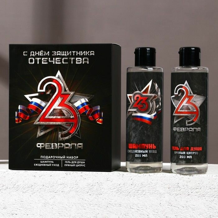 Набор уходовых средств HARD LINE "С 23 Февраля!" гель для душа и шампунь для волос, 2х200 мл