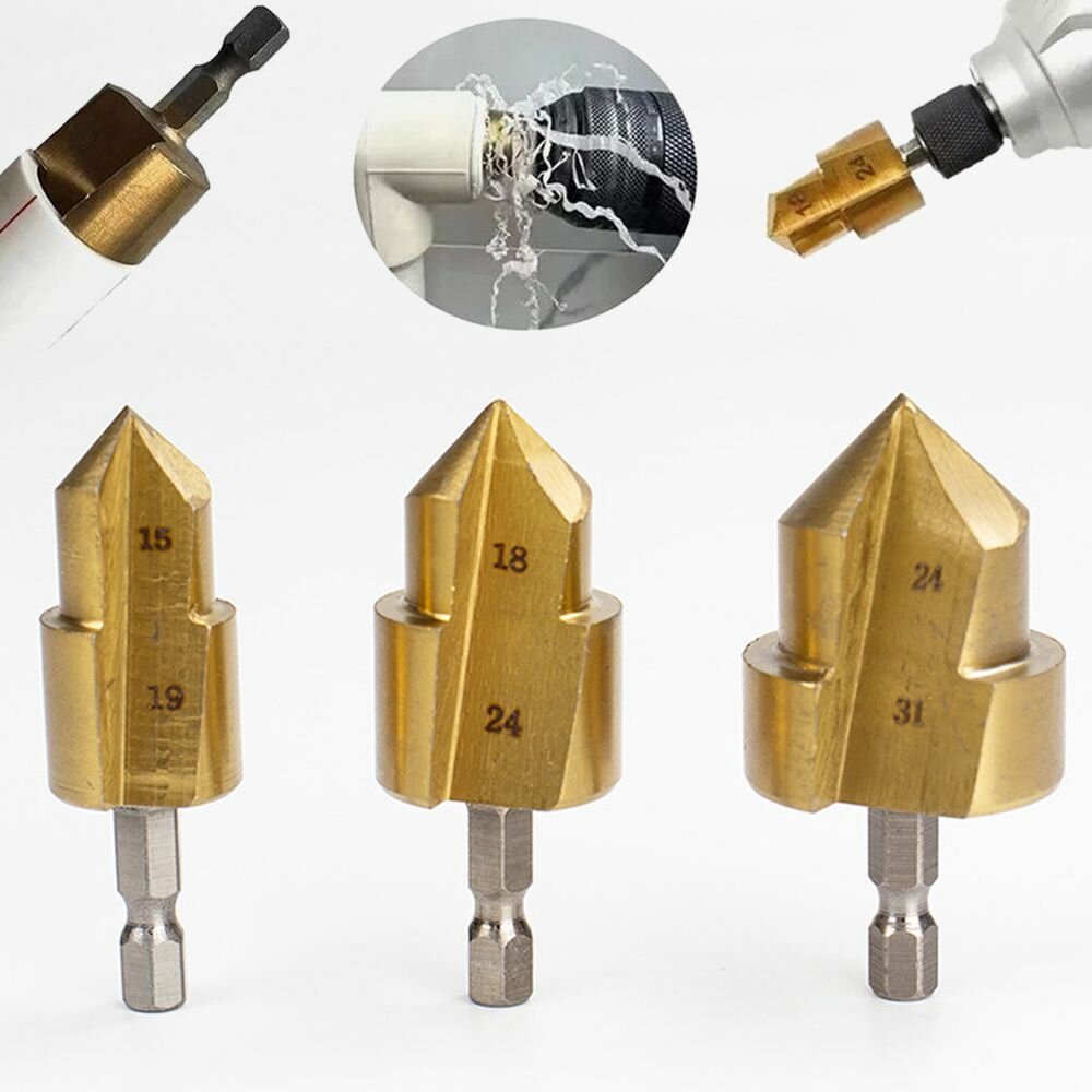 Универсальный набор ступенчатых сверл 3 шт. (15-19/18-24/24-31 мм) для легкого сверления, расширения и обработки труб PPR, ПВХ, дерева и других материалов