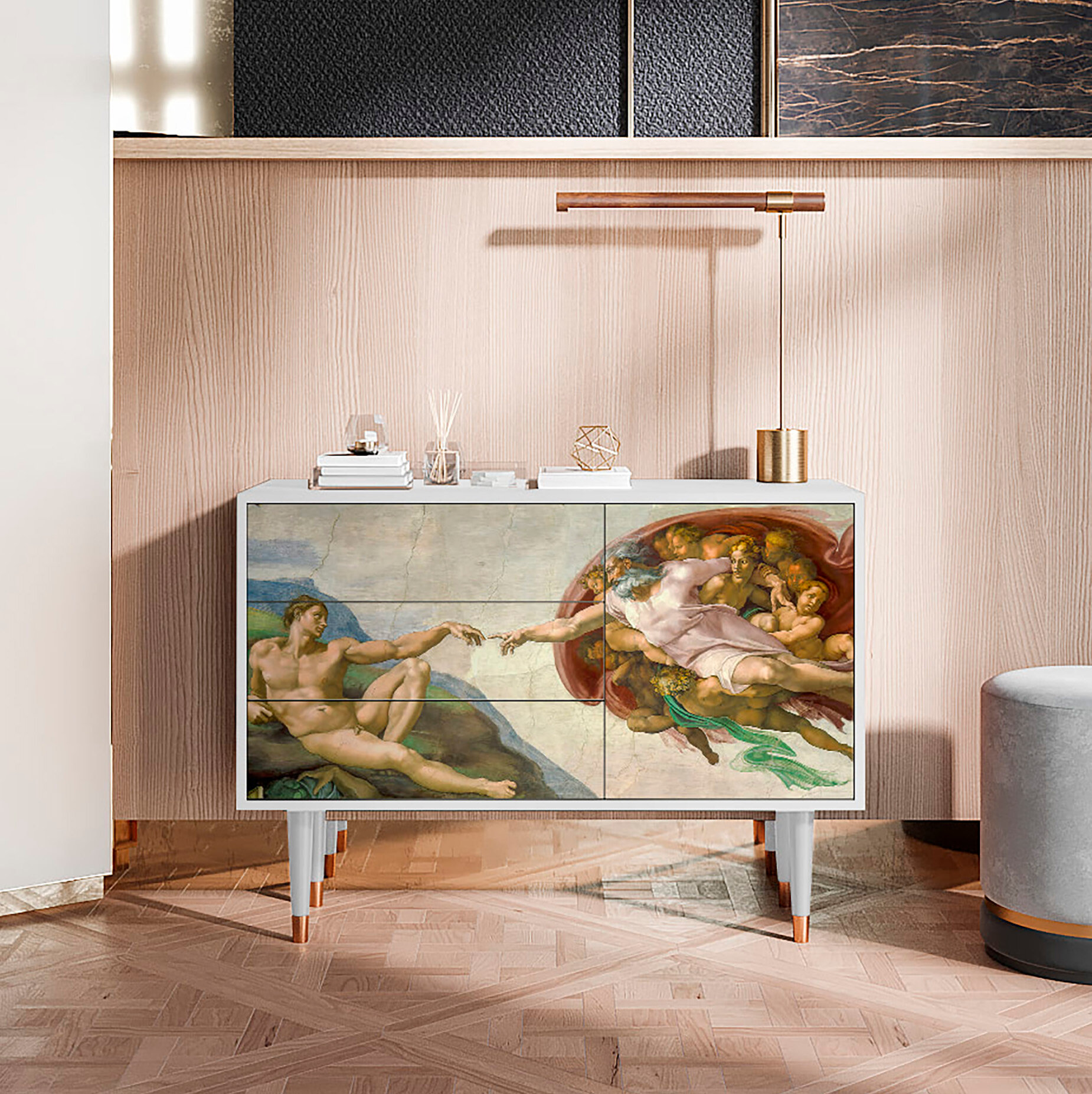 Комод - STORYZ - S3 The Creation of Adam by Michelangelo, Размер - 115 x 84 x 41 см, Цвет корпуса - , Белый