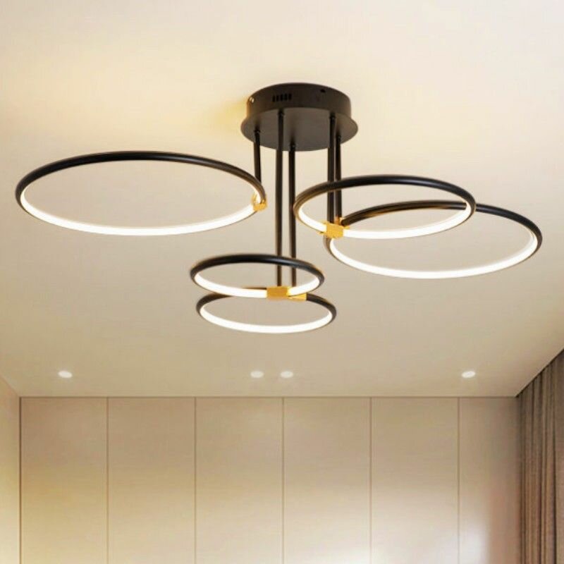 Современная золотая и черная люстра с несколькими кольцами