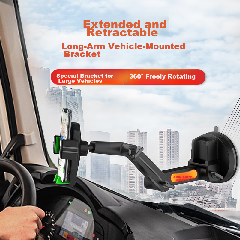 Dijialun Truck-Specific Car Phone Mount with Extended Arm, Shock-Absorbing, Suction Cup Windshield And Dashboard Mount for Cars, Buses, Excavators, Phone Holder Accessory
