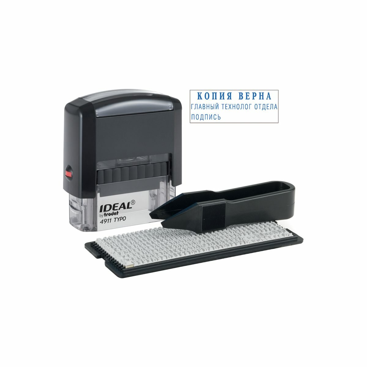 Штамп самонаборный Trodat Ideal 4911/DB (3 строки, 1 касса, пластик, 38x14мм) блистер (4911/DB IDEAL)